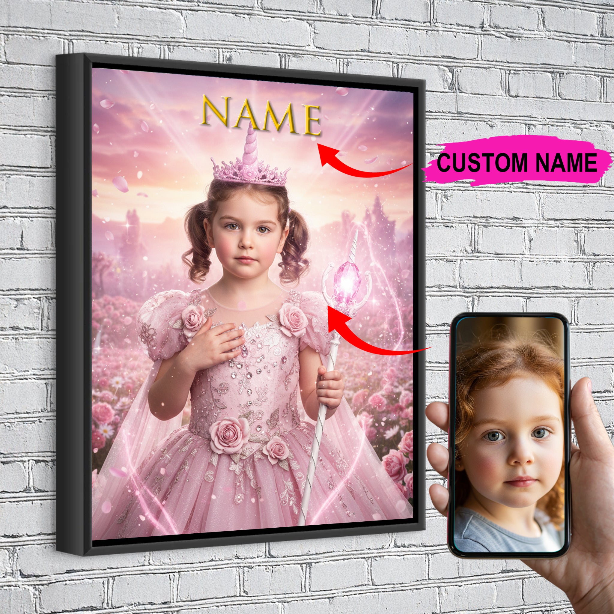 Pink Princess Custom Portrait - Personalized Canvas Wall Art for Kids ...