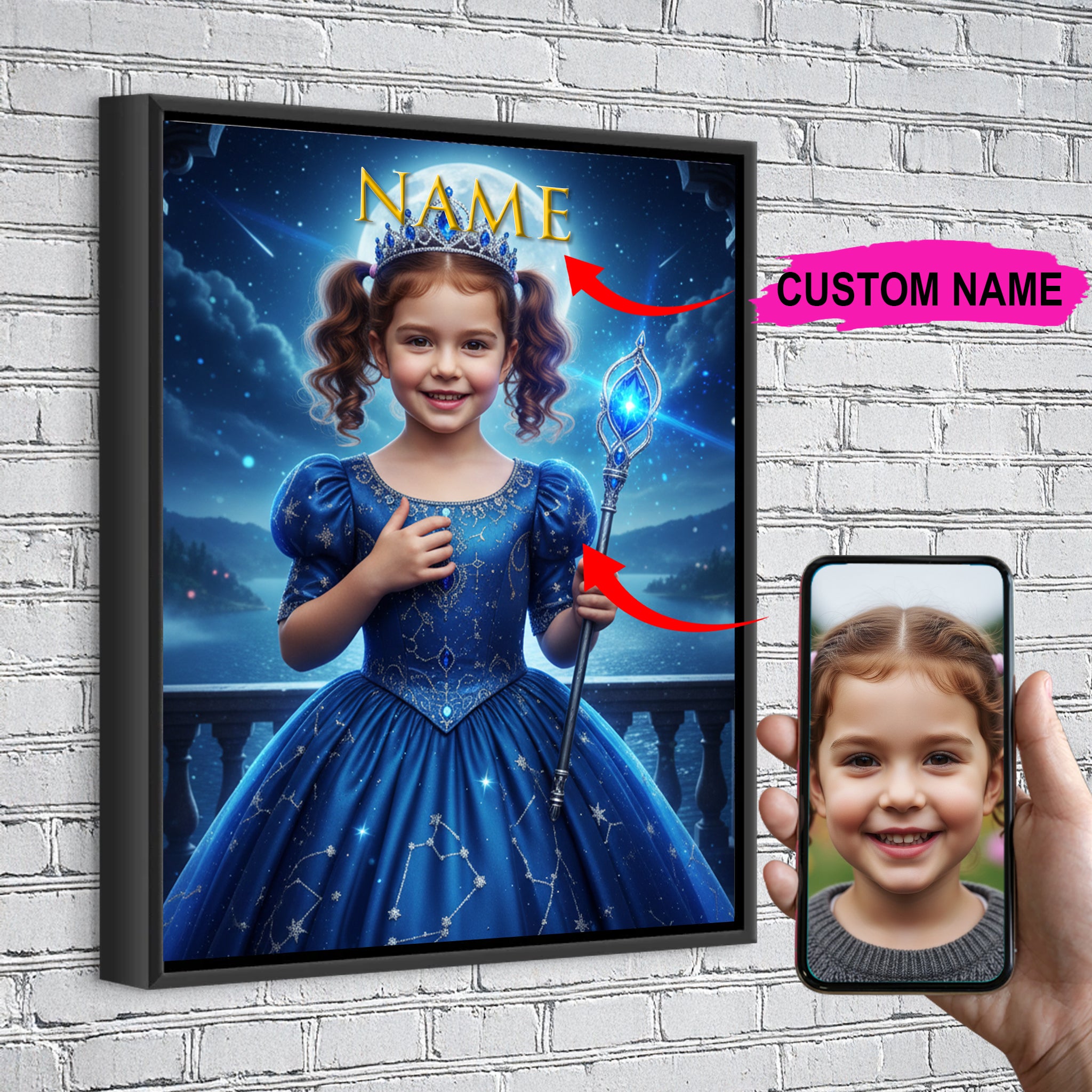 Sapphire Princess Custom Portrait - Personalized Canvas Wall Art for K ...