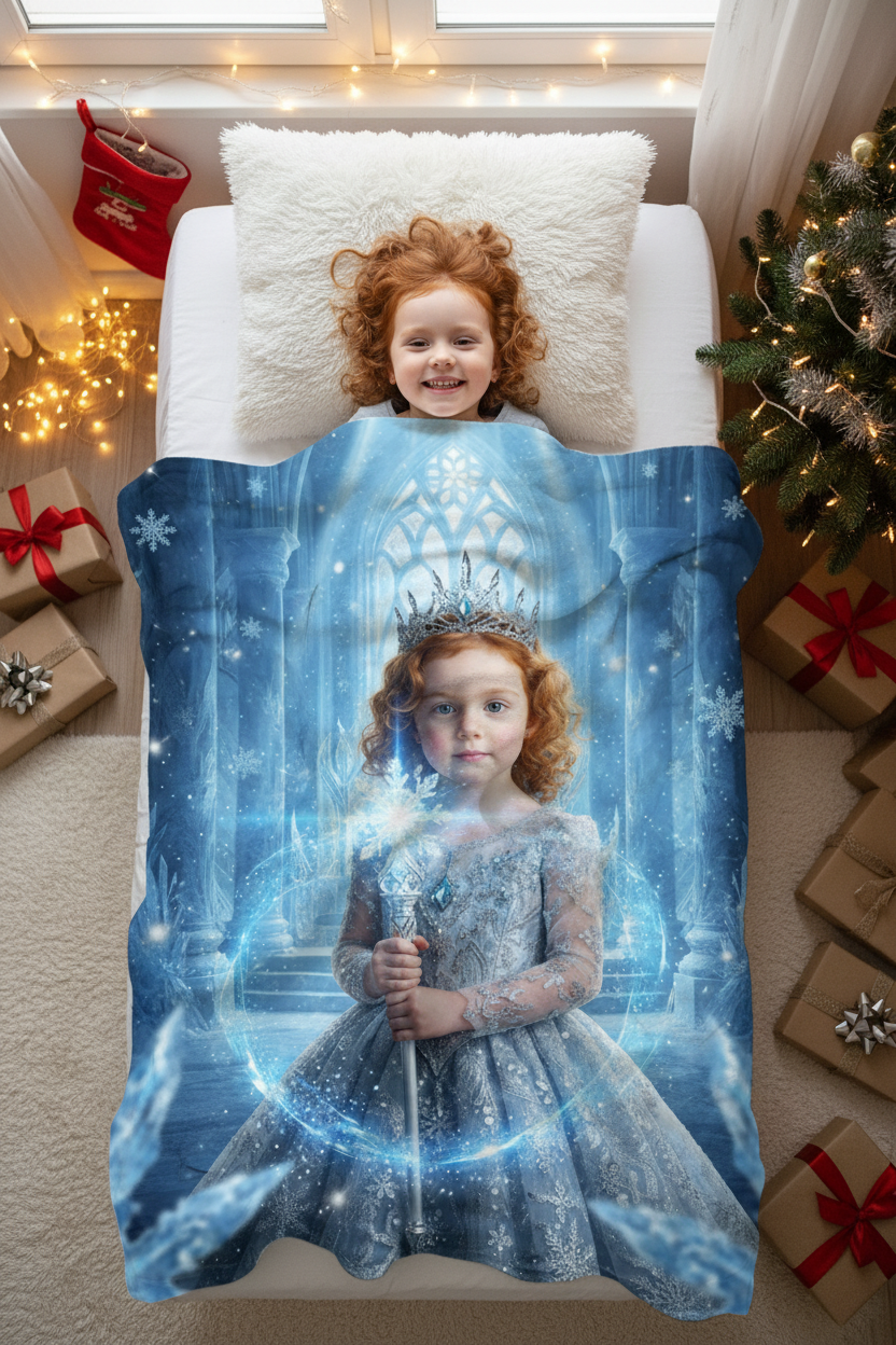 Snowflake Queen Custom Photo + Name Blanket For Kid – Princess And Hero