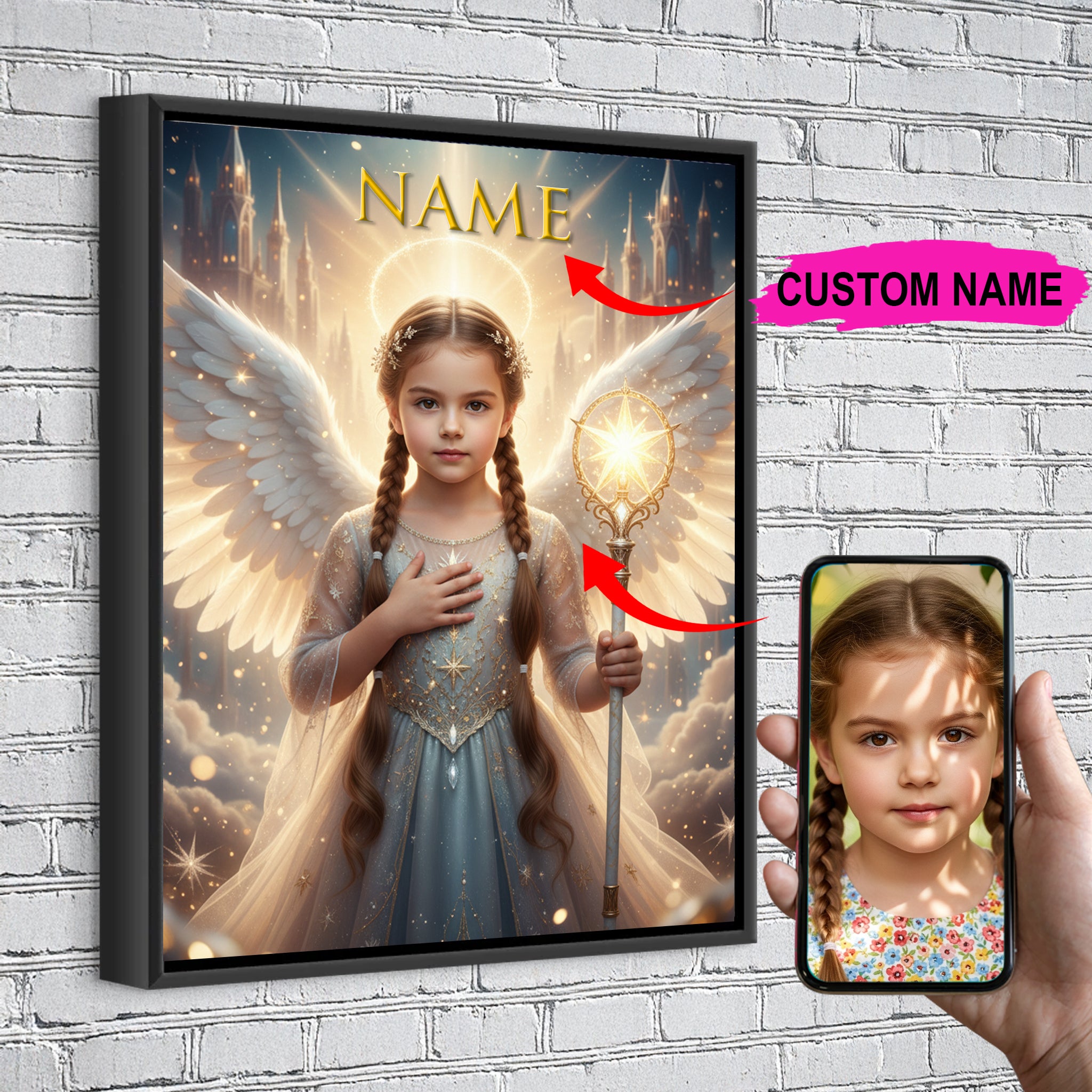 Starlight Angel Custom Portrait - Personalized Canvas Wall Art for Kid ...